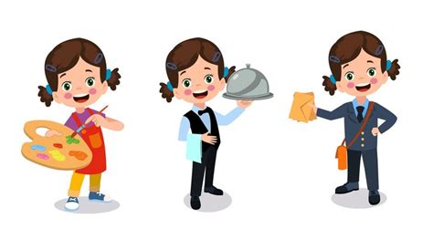 다른 직업의 만화 캐릭터 프리미엄 벡터