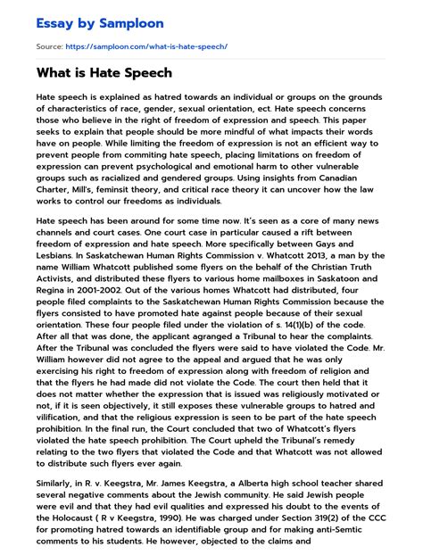 ≫ What Is Hate Speech Free Essay Sample On