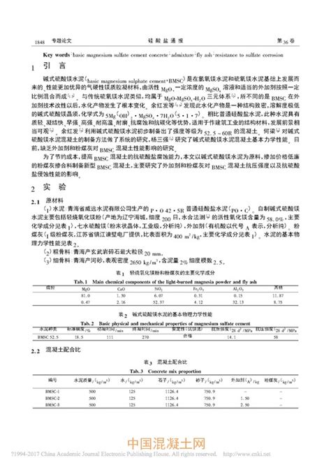 外加剂和粉煤灰对碱式硫酸镁水泥混凝土性能影响研究 外加剂技术 技术 混凝土网