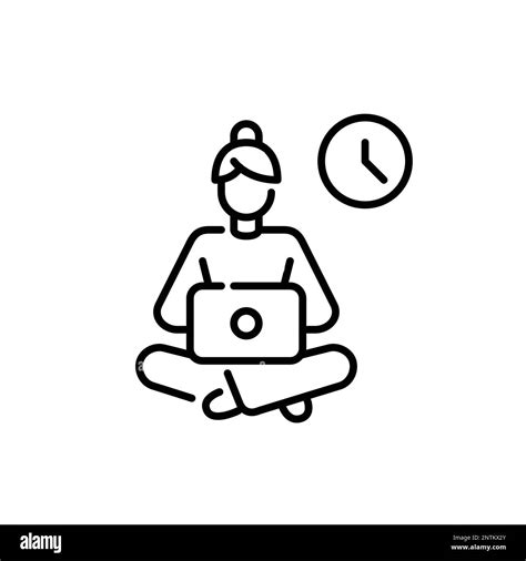 Woman Working Remotely At Laptop Hours Schedule Pixel Perfect