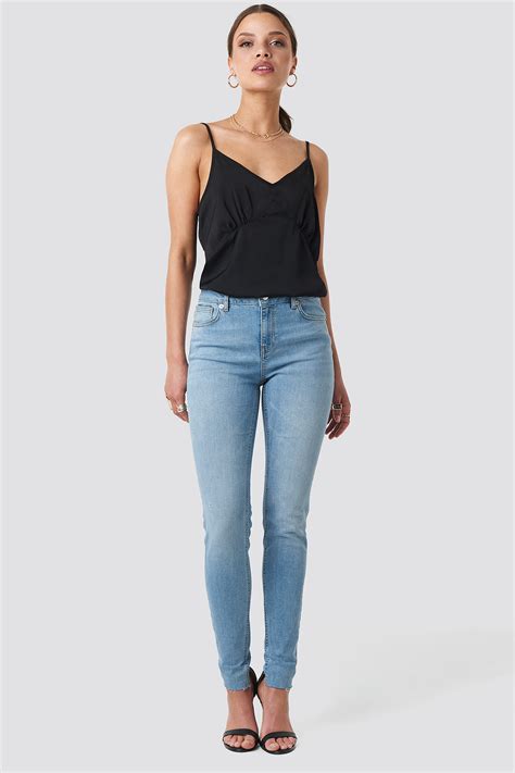 Low Rise Turn Up Skinny Jeans Blå Na Kd