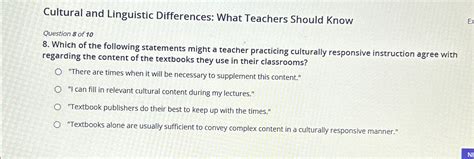 Solved Cultural And Linguistic Differences What Teachers