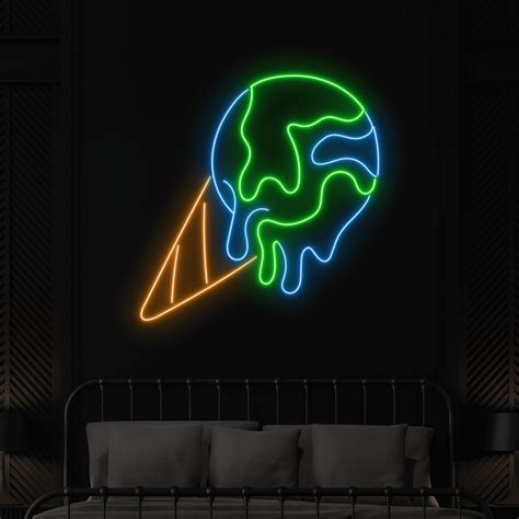 Craftnamesign Ice Cream Earth Neon Sign Ice Cream Shop LED Sign Earth
