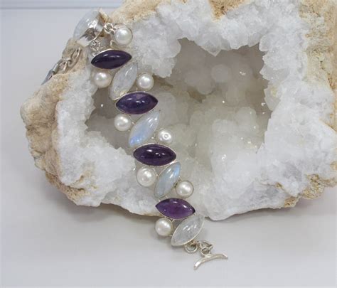 Moonstone Bracelet 5 With Amethyst Quartz And Pearl Andrea Jaye