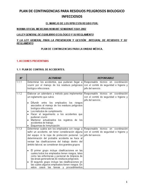 Plan De Manejo Rpbi Hospitales Pdf Laboratorios Residuos
