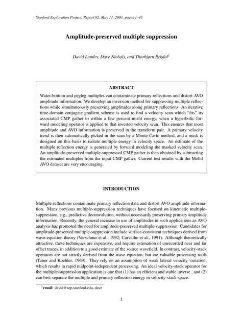 Pdf Amplitude Preserved Multiple Suppression