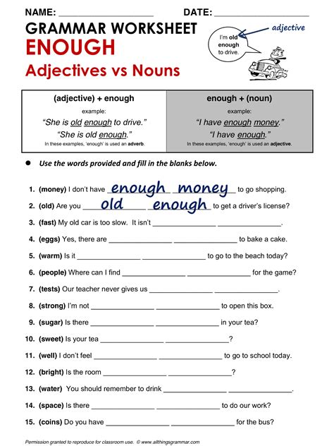 English Grammar Enough Adjectives Vs Nouns Allthingsgrammar