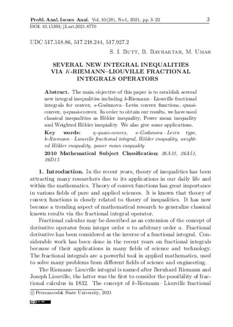 Pdf Several New Integral Inequalities Via 𝐾 Riemannliouville