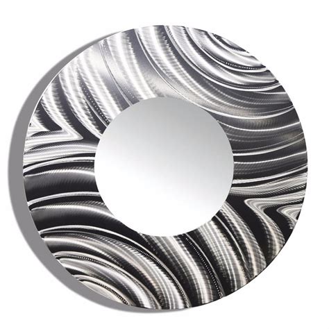 Large Round All Silver Metal Wall Mirror Modern Wall Art Decor By Jon