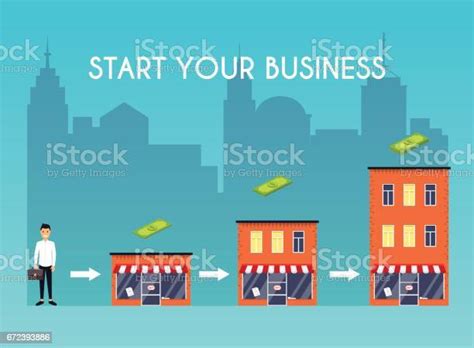 사업가 자신의 사업을 시작합니다 평면 디자인 현대 벡터 일러스트 레이 션 개념입니다 개념에 대한 스톡 벡터 아트 및 기타 이미지 개념 개발 기업 재무와 산업 Istock