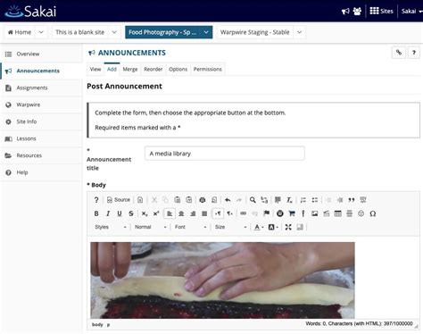 Upload And Insert Media In Sakai Warpwire