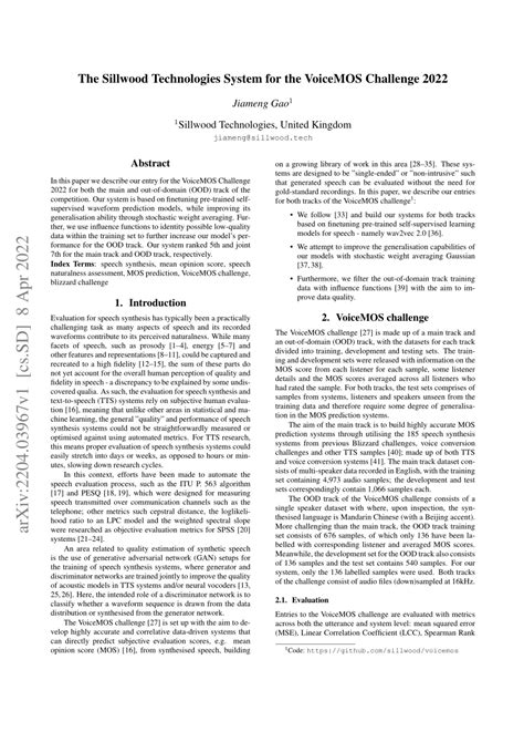 Pdf The Sillwood Technologies System For The Voicemos Challenge 2022