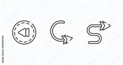 Set Of 3 Thin Line Icons In User Interface Concept Outline Icons Including Rewind Curve Right