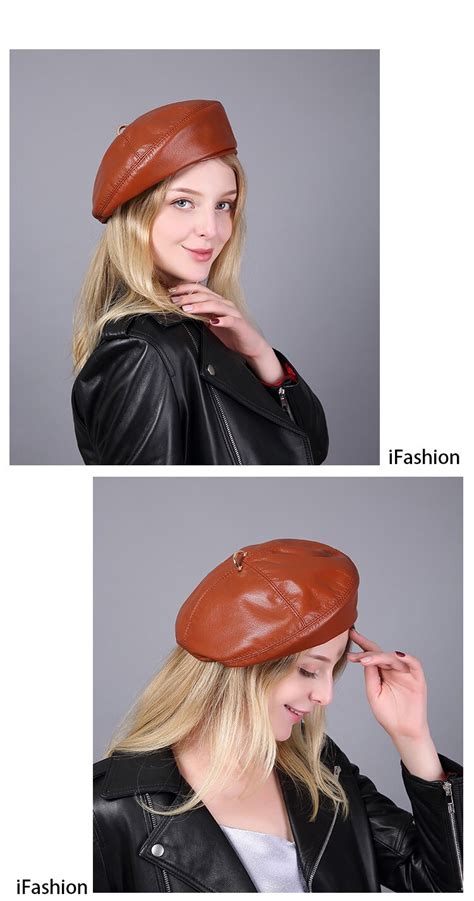 Casquette Chapeau béret en cuir véritable pour femme casquette de peintre de citrouille