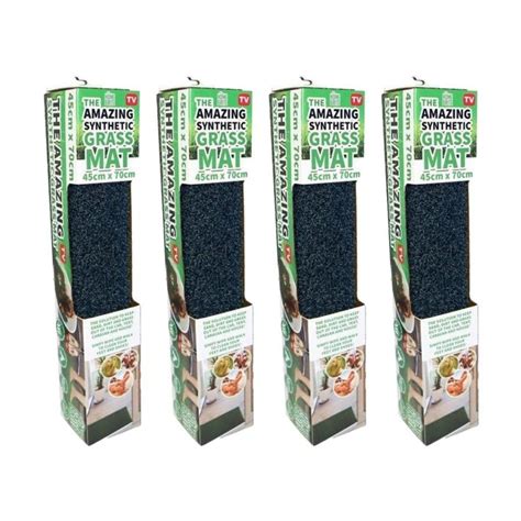 4pk Braz Indoor Outdoor Synthetic Grass Door Mat 70x45cm Green Assorted
