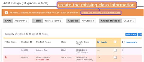 Sisra Analytics Grade Management How Do I Fix The Missing Class Data Warning Admin