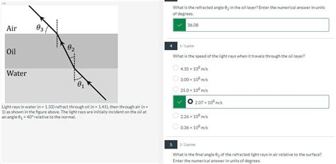 Solved What Is The Refracted Angle θ2 In The Oil Layer