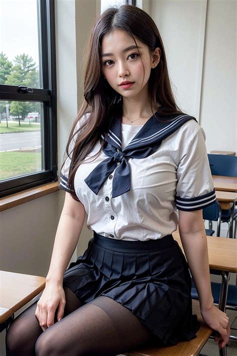 책상에 앉은 세라복 입은 청순 여고생 그리기 만들기