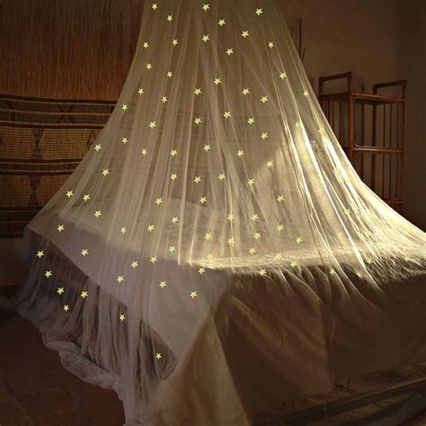 Bed Canopy Mesh Netting With Fluorescent Stars Glow In Dark Hanging Bed