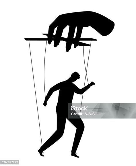 사업가 인형 인간의 인형 컨트롤 꼭두각시 손 남자 꼭두각시 실루엣 벡터 일러스트 직원 전원 로프 개념 조작자 문자열에 사람 인형