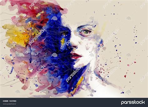 زن غمگین نقاشی انتزاعی رنگارنگ 1537085