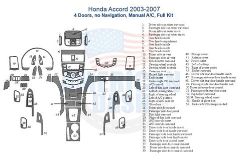 Fits Honda Accord 2003 2004 2005 2006 2007 Full Dash Trim Kit 4 Doors