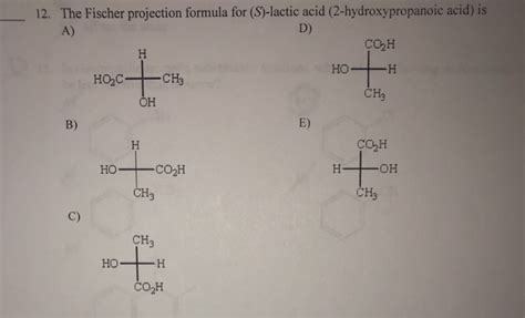 Solved The Fischer Projection Formula For S Lactic Acid