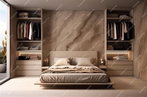 Premium Ai Image Clothes In Bedroom Wooden Bed Gray Blanket Bedside