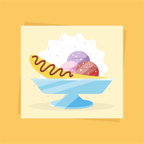 바나나 스플릿 아이스크림 프리미엄 벡터