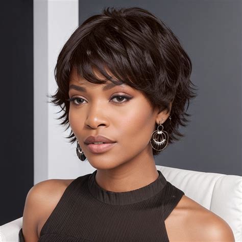 Short Black Wig Layered Pixie Cut Bob Wigs With Bangs 100 Human Hair