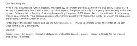 Solved Coin Toss Program Write A Well Documented Python