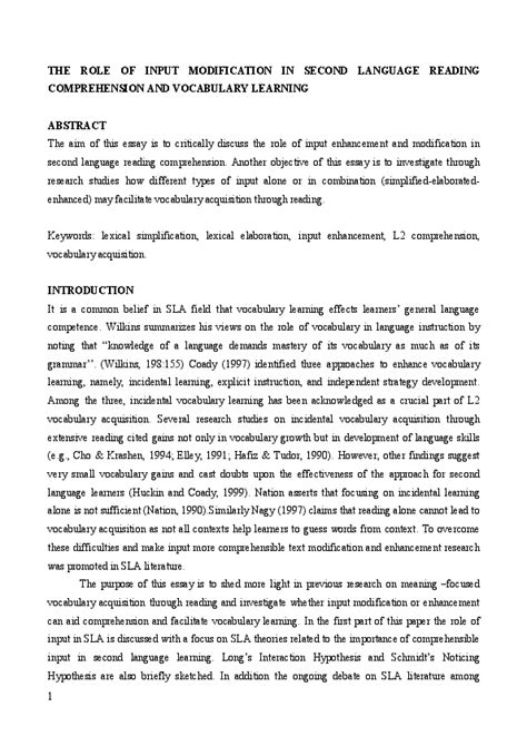 Pdf The Role Of Input Modification In Second Language Reading Comprehension And Vocabulary