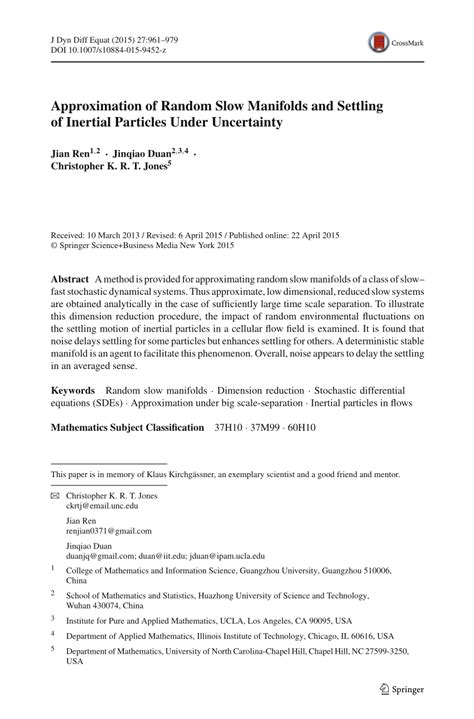 Pdf Approximation Of Random Slow Manifolds And Settling Of Inertial