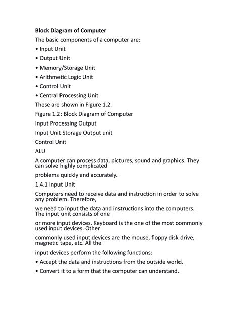 Block Diagram Of Computer Notes Block Diagram Of Computer The Basic Components Of A Computer