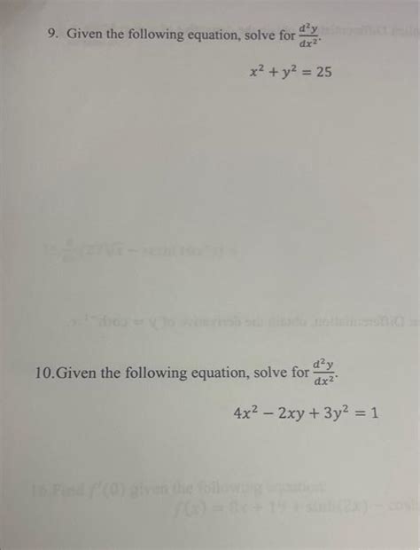 Solved 9 Given The Following Equation Solve For Dx2d2y