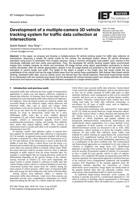 Development Of A Multiple Camera 3d Vehicle Tracking System For Traffic