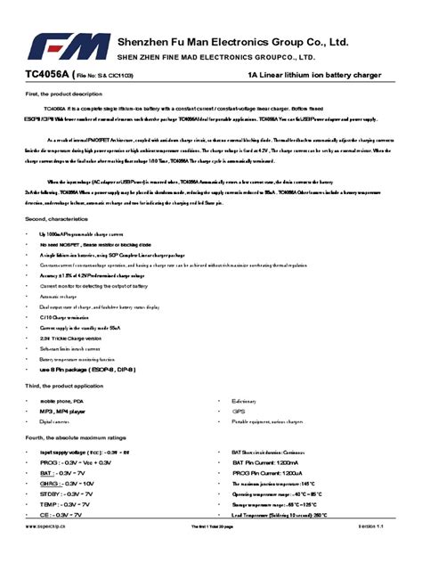 Tc4056a Fumanelectronics Pdf Battery Charger Capacitor
