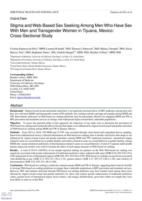 Pdf Stigma And Web Based Sex Seeking Among Men Who Have Sex With Men