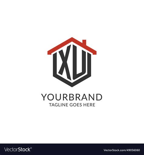 Initial Logo Xu Monogram With Home Roof Hexagon Vector Image