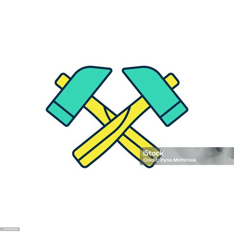 흰색 배경에 격리 된 윤곽선 크로스 해머 아이콘 수리 도구 벡터 가득 찬에 대한 스톡 벡터 아트 및 기타 이미지 가득 찬