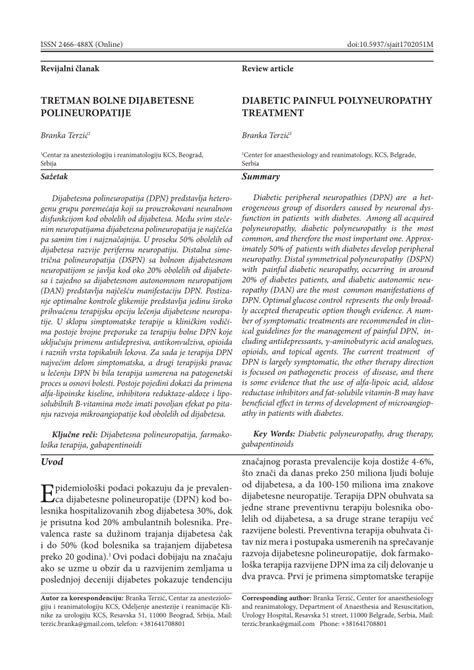 Pdf Diabetic Painful Polyneuropathy Treatment