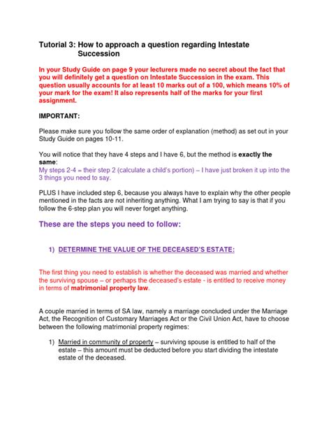 Tutorial 3 Intestate Succession Calculations Explained Pdf