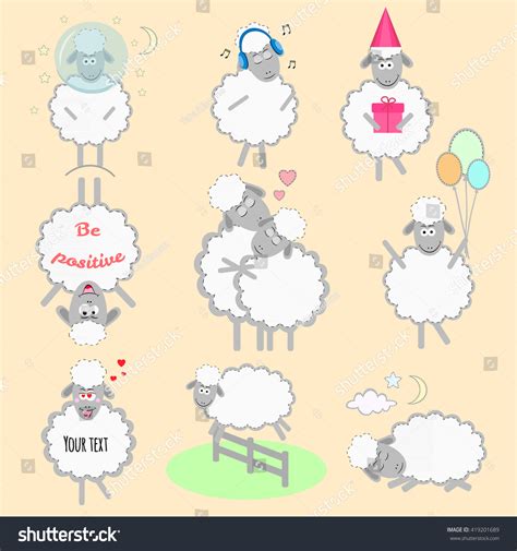Set Cartoon Vector Sheep Different Positions เวกเตอร์สต็อก ปลอดค่า
