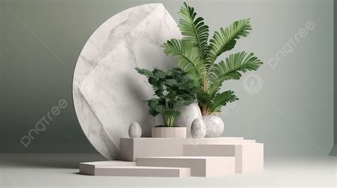 Hình Nền Nền Bục Hình Học Với Cây Và đá để Sản Phẩm Của Bạn Hiển Thị