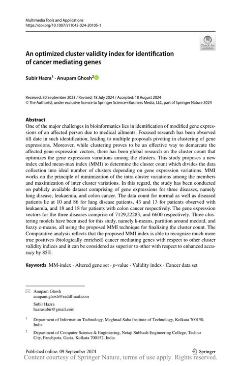 An Optimized Cluster Validity Index For Identification Of Cancer Mediating Genes Request Pdf