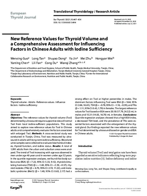 Pdf New Reference Values For Thyroid Volume And A Comprehensive