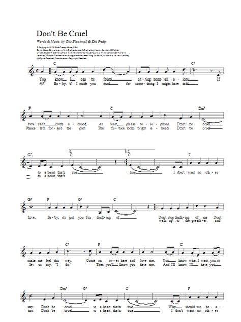 Elvis Presley Dont Be Cruel Sheet Music For Easy Piano Download