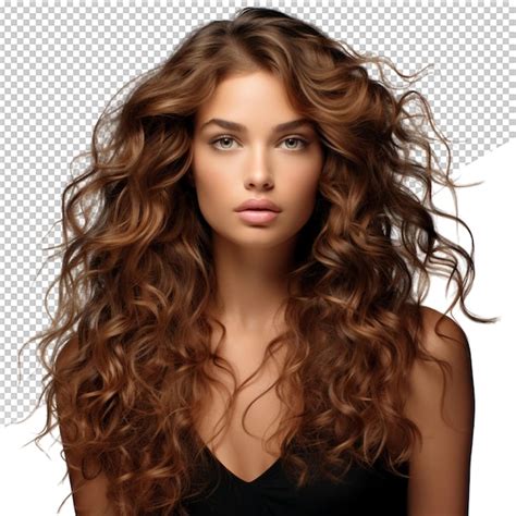 Premium Psd A Woman With Long Curly Hair And A Black Top With A White