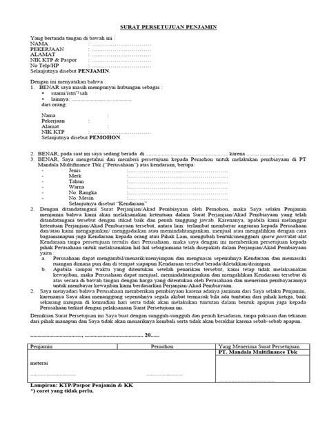 Format Surat Pernyataan And Persetujuan Penjamin Pdf