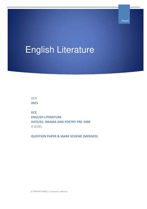 OCR GCE ENGLISH LITERATURE H DRAMA AND POETRY PRE A LEVEL QUESTION PAPER MARK